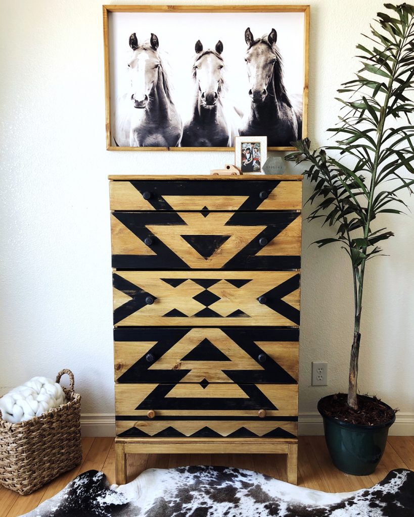 Dark Wax on Raw Wood--Aztec Dresser Makeover | All Things Thrifty